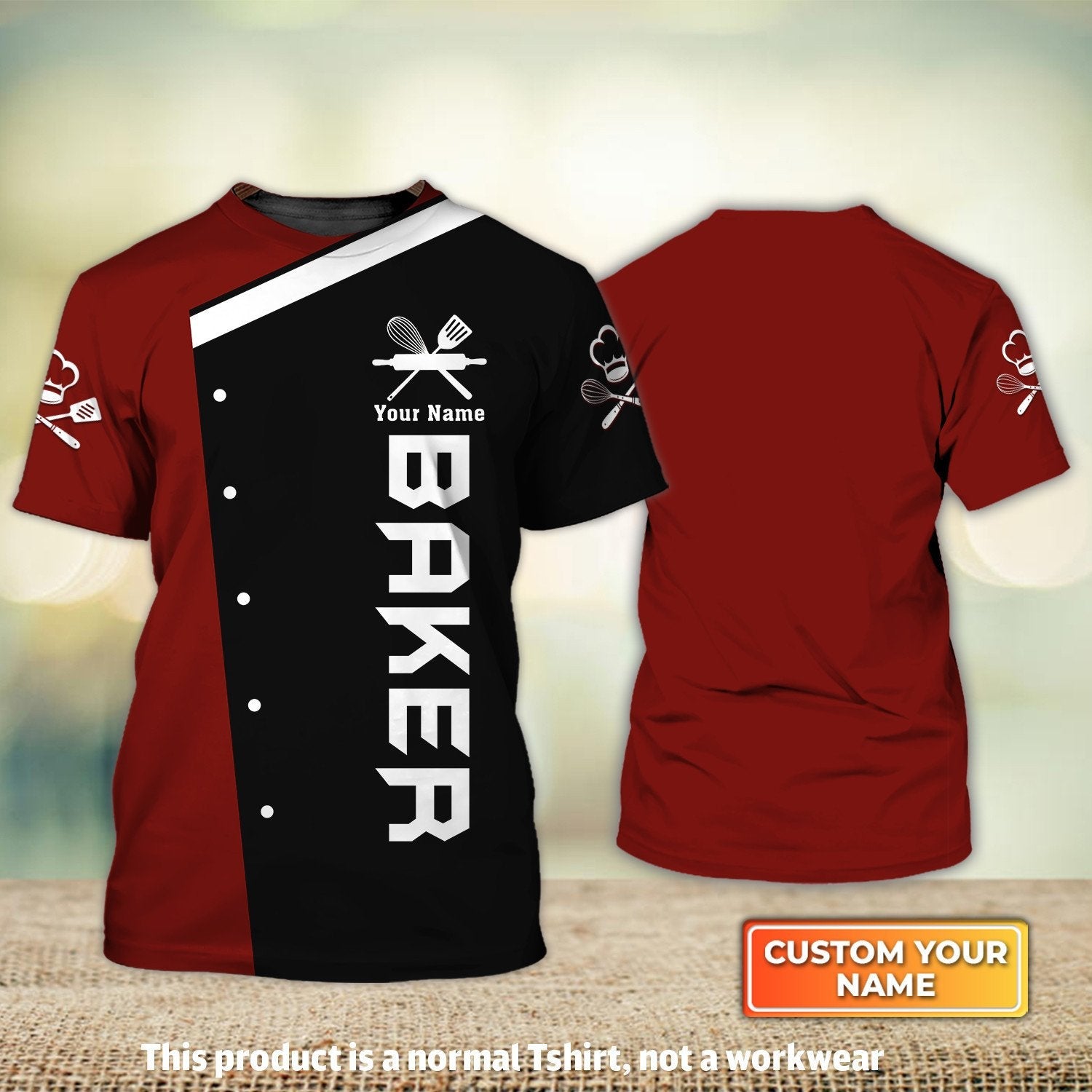 Uni Personalized Name Red Uniform Baking Pattern 3D Shirt [Non-Workwea ...