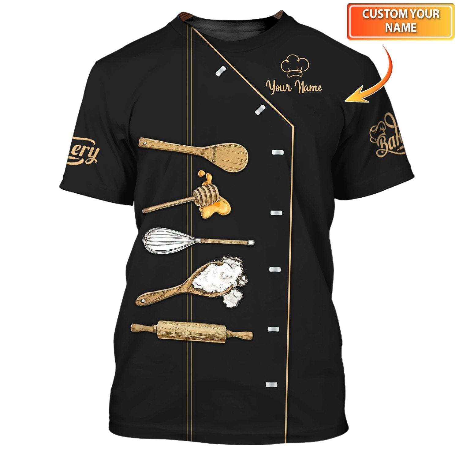 Uni Personalized Name Black And Gold Baking Uniform Pattern 3D Shirt ...