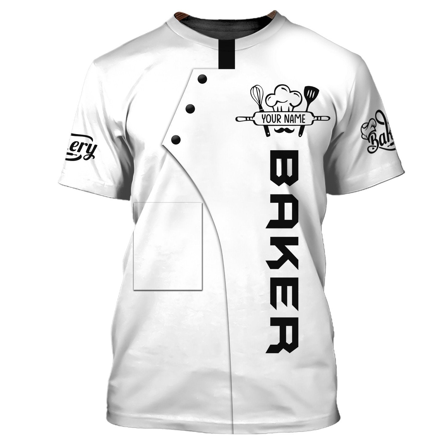 Uni Personalized Name White Baking Uniform Pattern 3D Shirt [Non-Workw ...