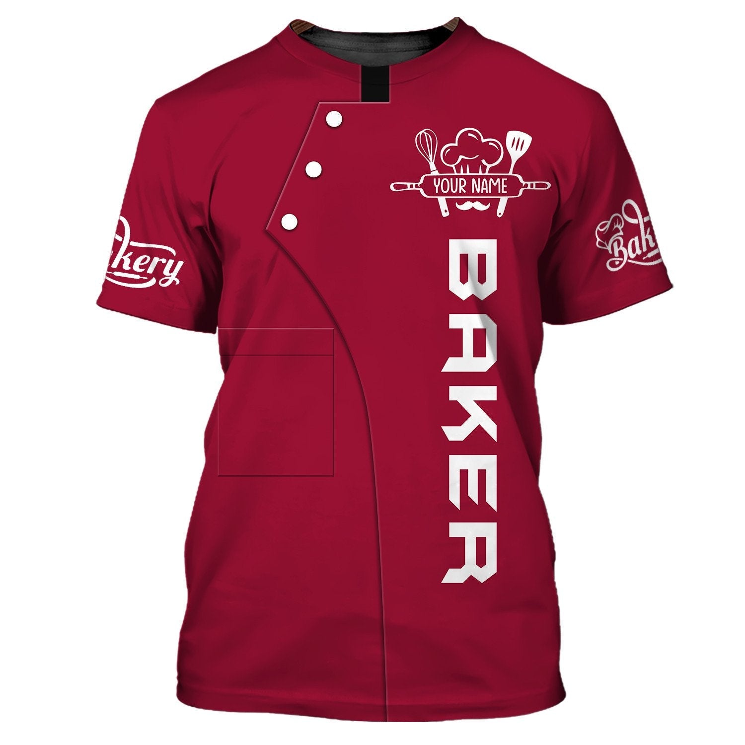 Uni Personalized Name Red Baking Uniform Pattern 3D Shirt [Non-Workwea ...