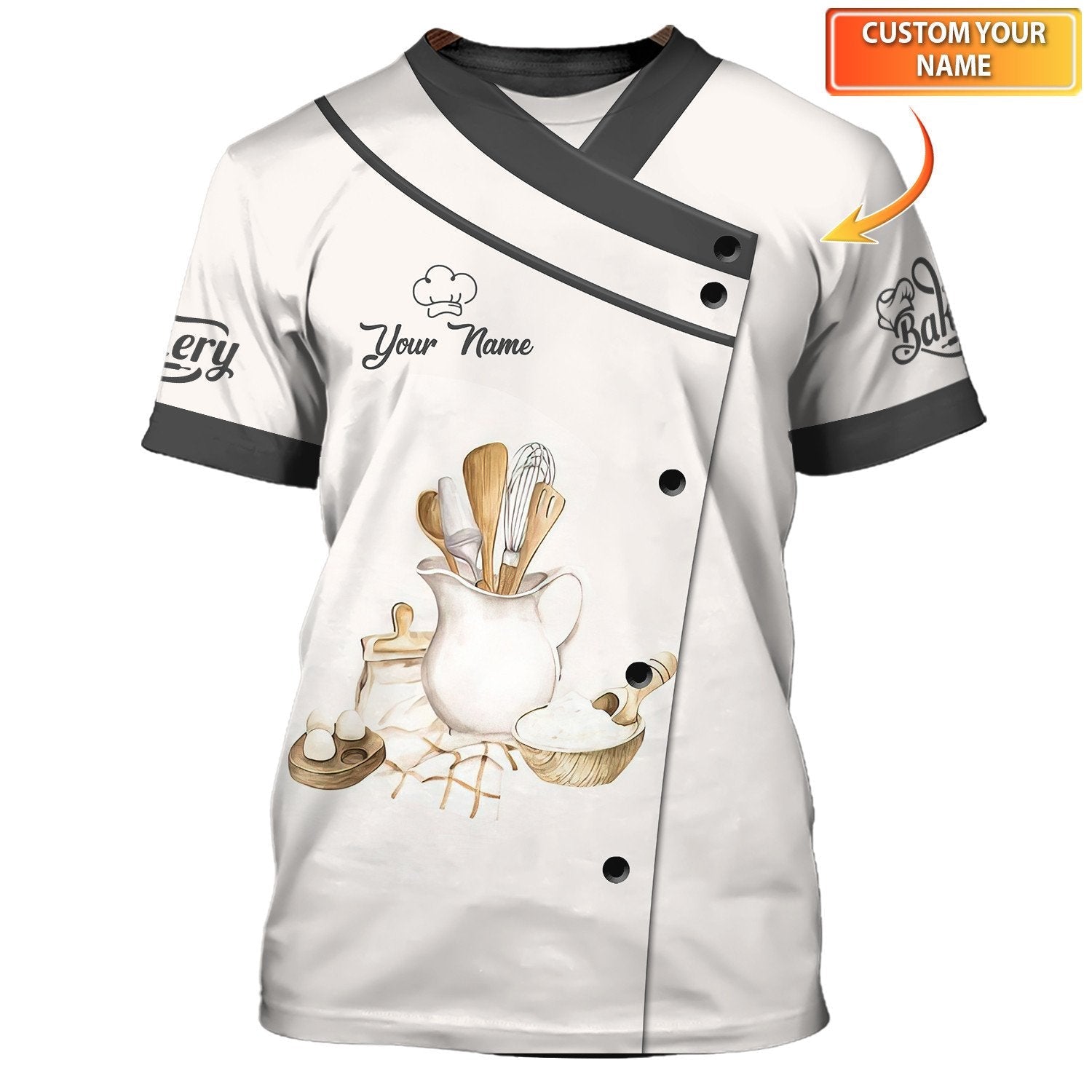 Uni Personalized Name White Gray Baking Uniform Pattern 3D Shirt [Non ...