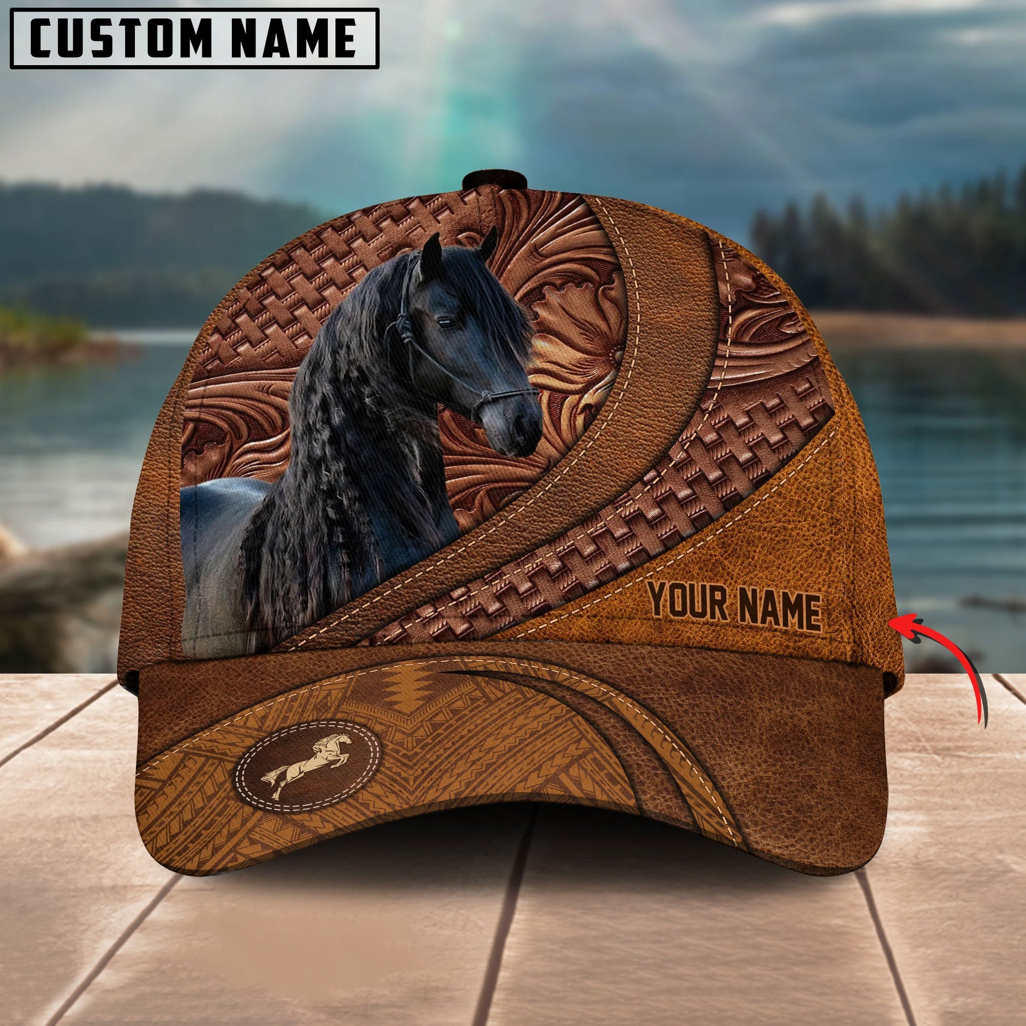 Uni Friesian Horse Carving Leather Pattern Custom Name Cap – UniJames