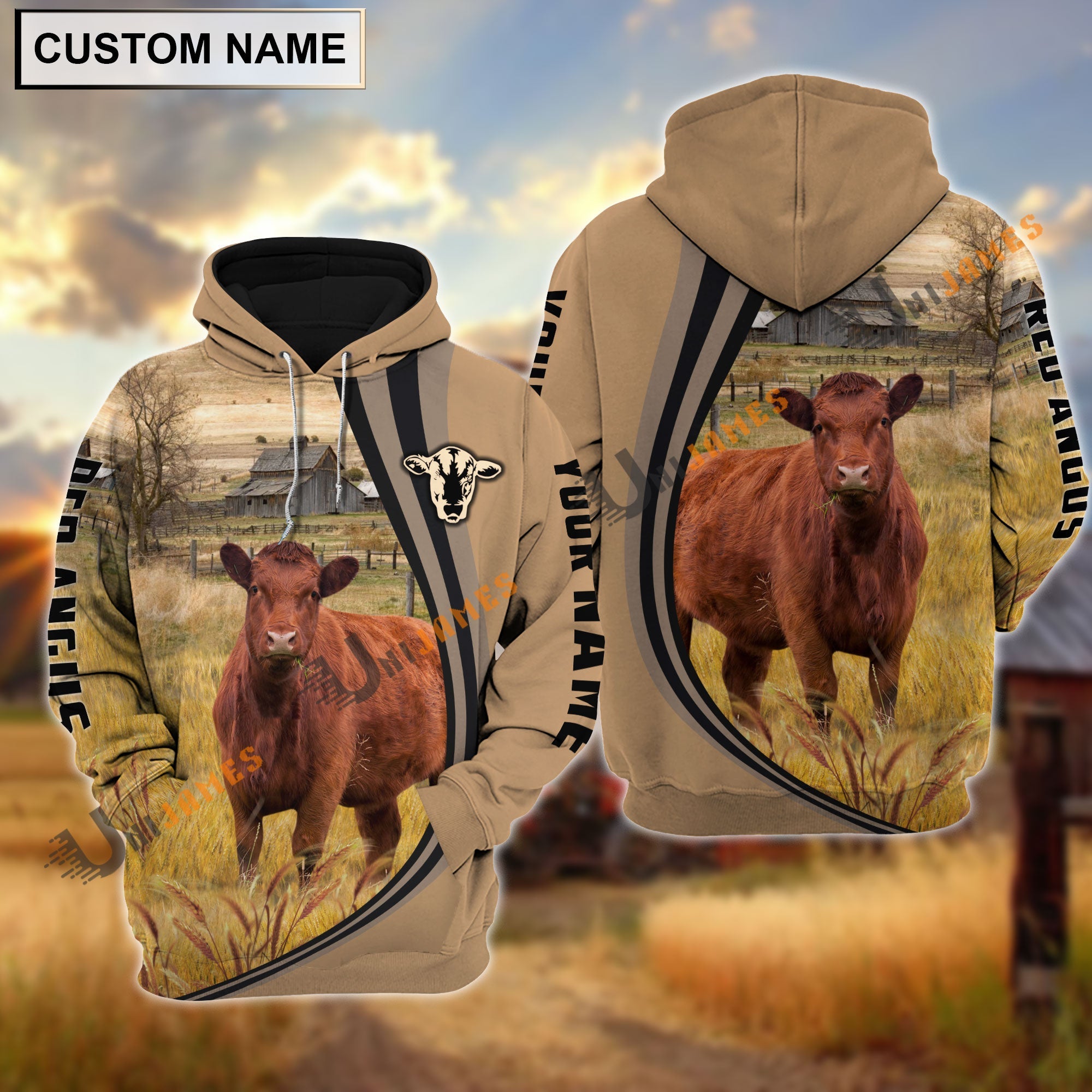 Uni Red Angus Grey Farming Personalized Name Hoodie – UniJames