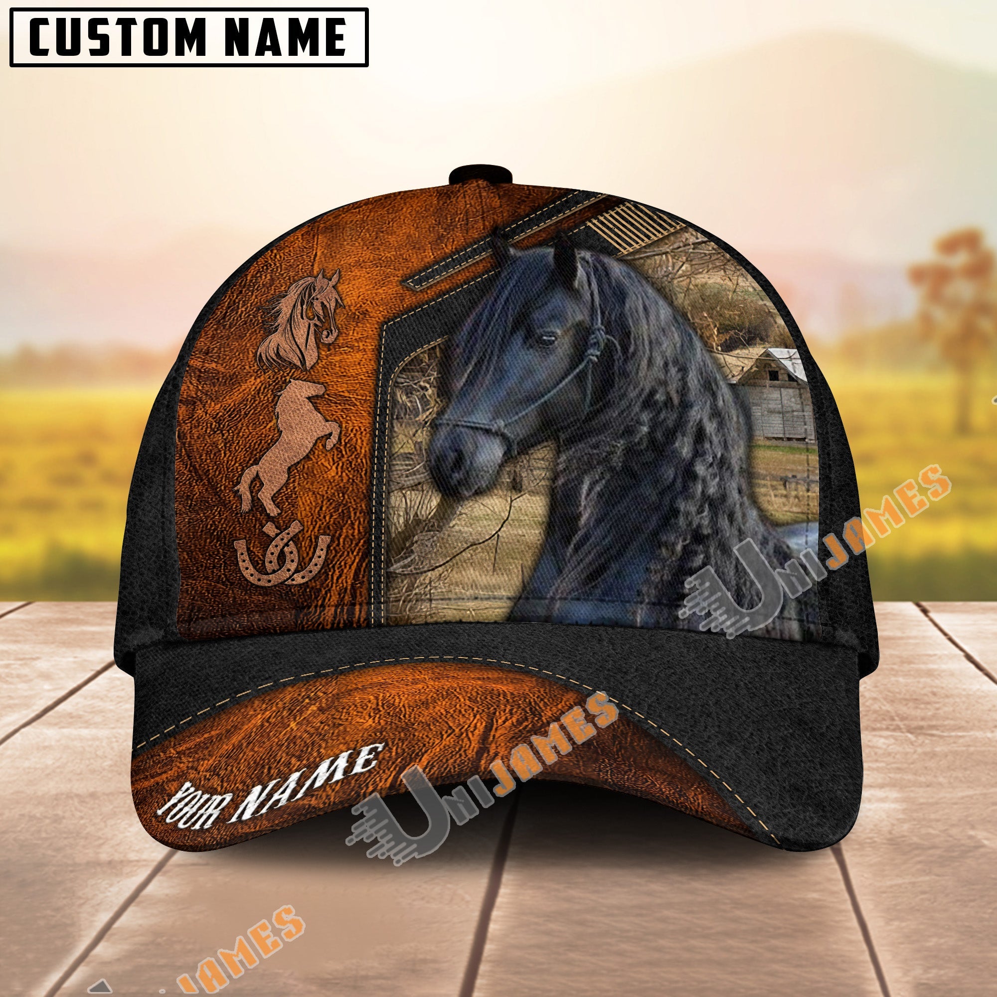 Uni Friesian Dark Brown Leather Pattern Personalized Name Cap – UniJames