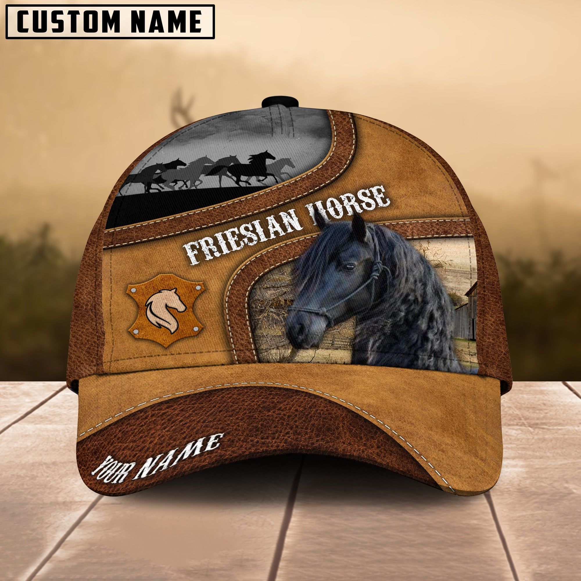 Uni Friesian Brown Curved Leather Pattern Personalized Name Cap – UniJames