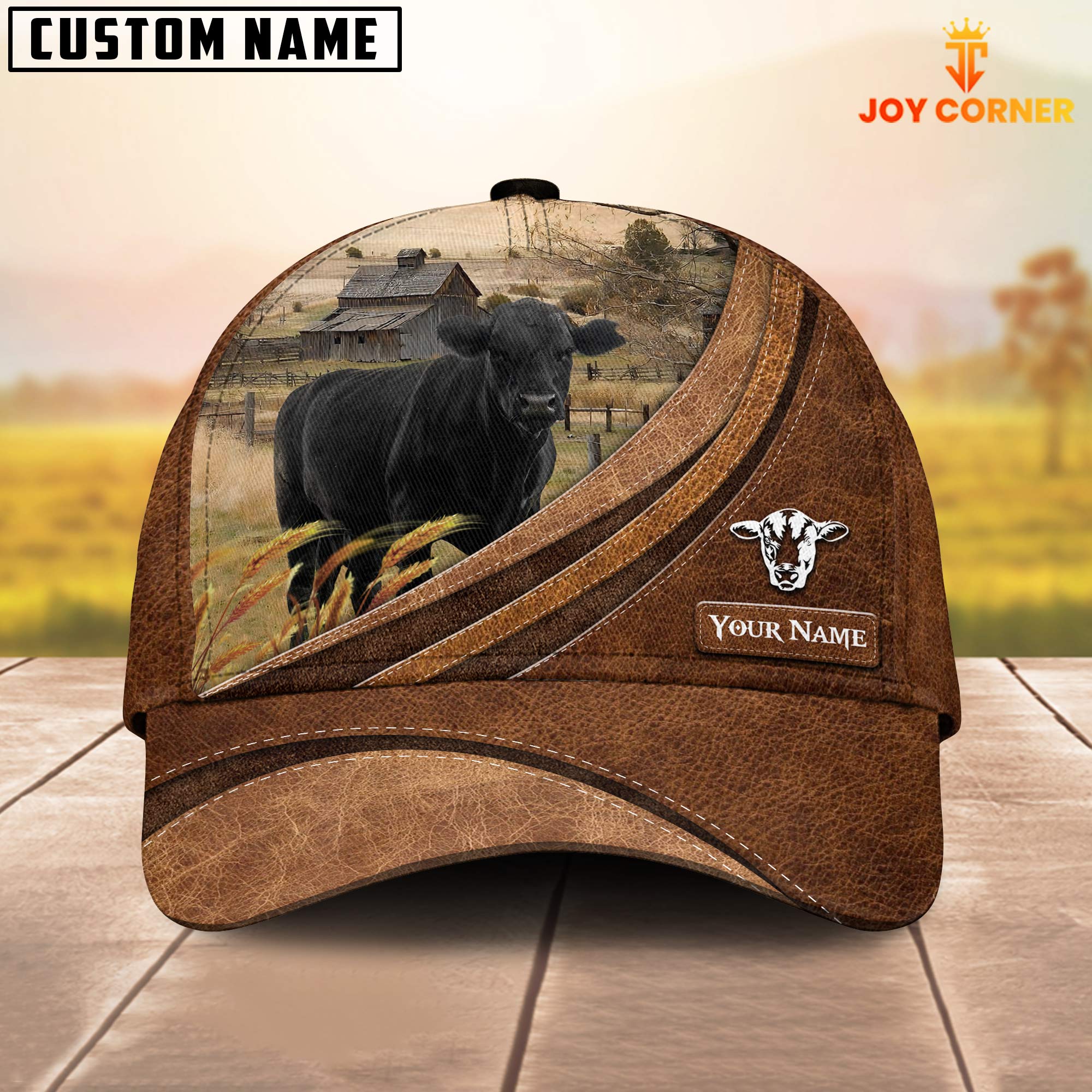 Uni Custom Name Black Angus Leather Pattern Classic Cap – UniJames