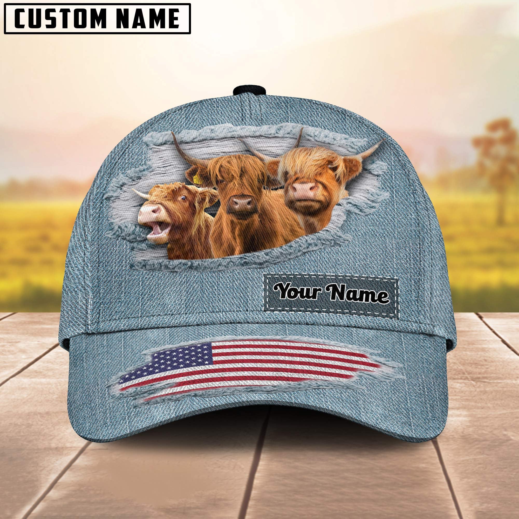 Uni Highland Cattle Jeans Pattern Customized Name Cap – UniJames