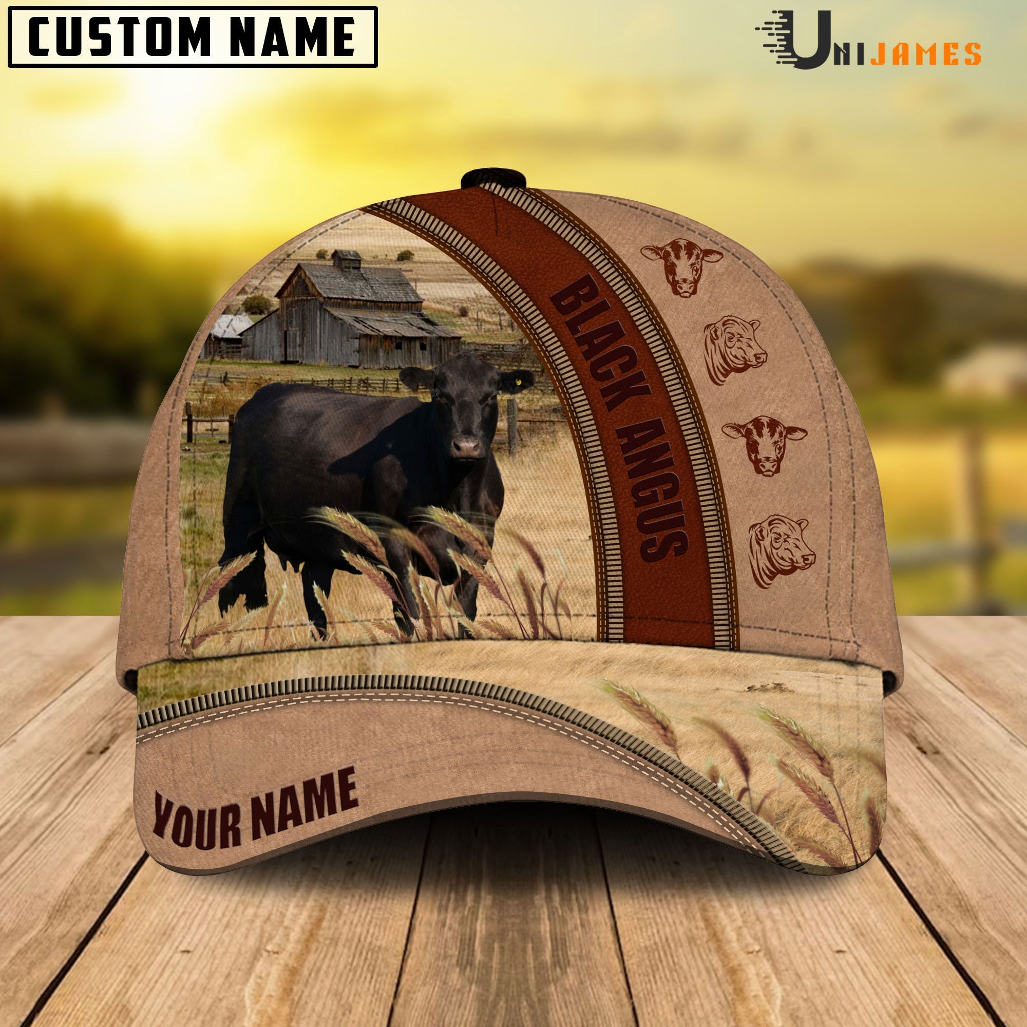 Uni Black Angus Farming Light Brown Personalized Name Cap – UniJames