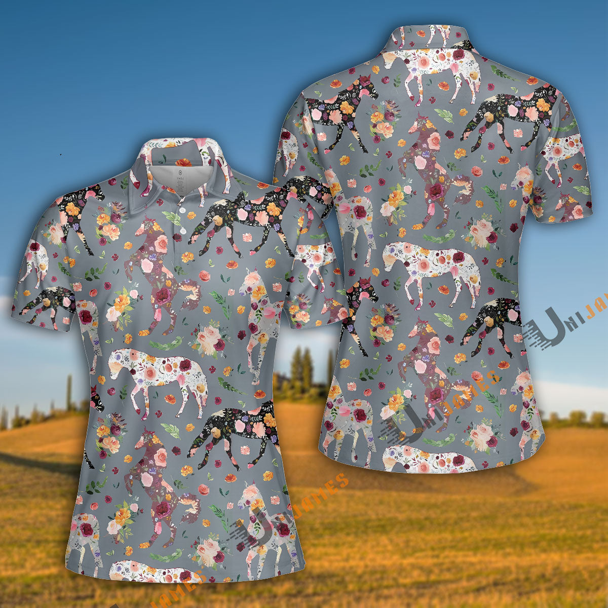 Unique Horse Flower Pattern Polo Shirt – UniJames