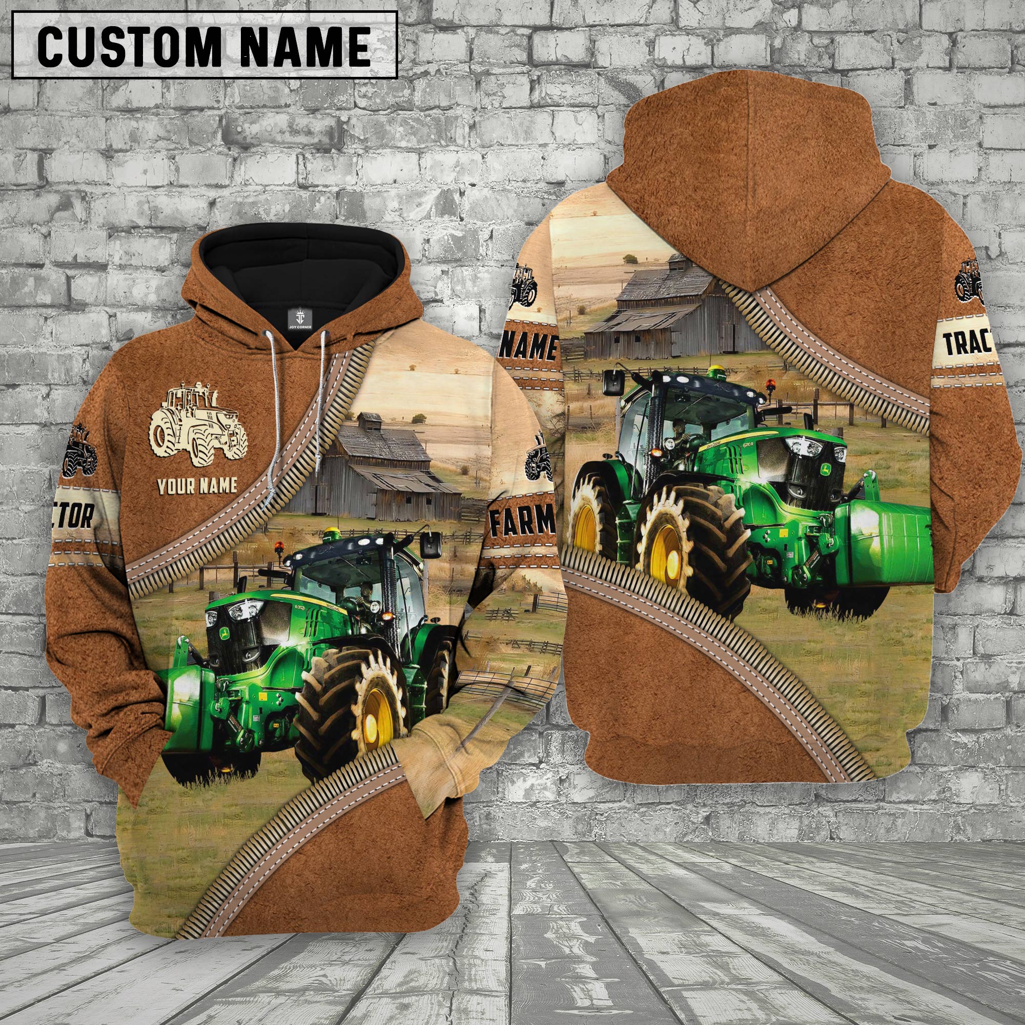 Uni Personalized Name Farm Tractor Light Brown Hoodie – UniJames