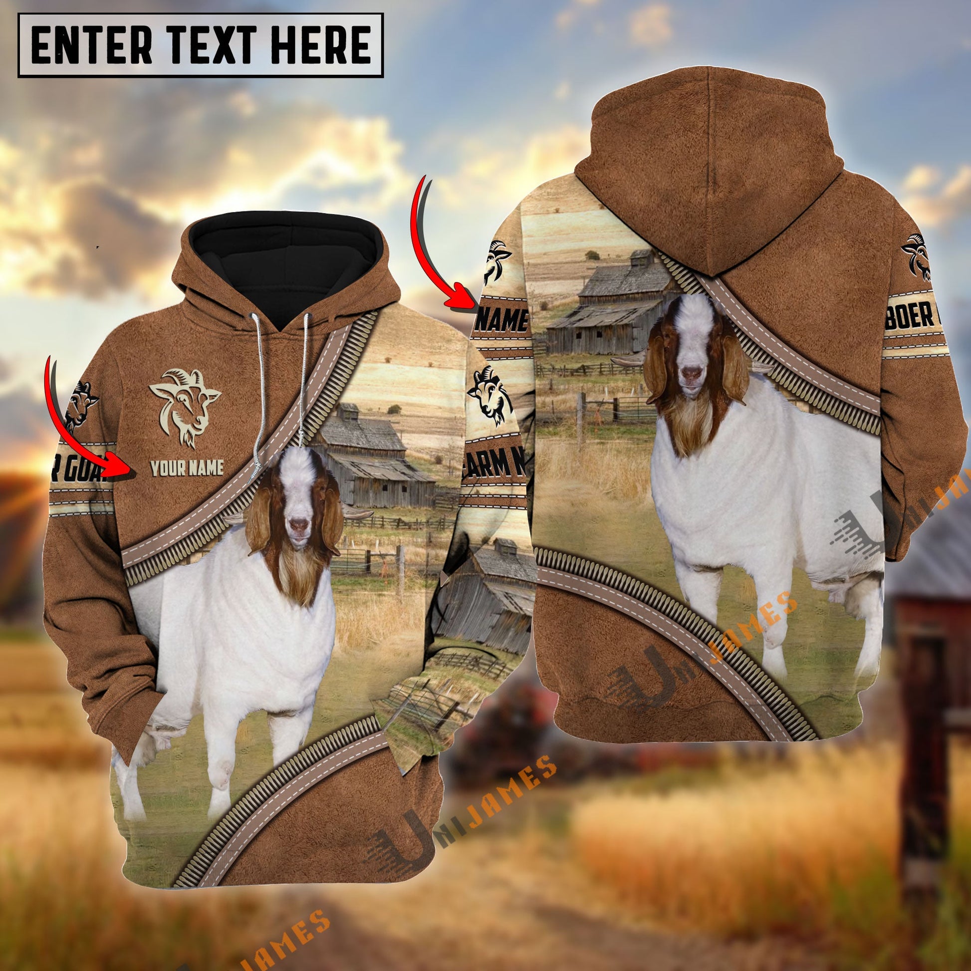 Uni Personalized Name Farm Boer Goat Cattle Light Brown Hoodie – UniJames