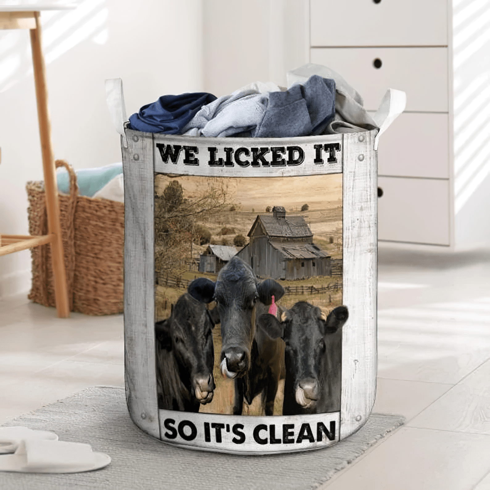 Uni Black Angus Cow Laundry Basket – UniJames