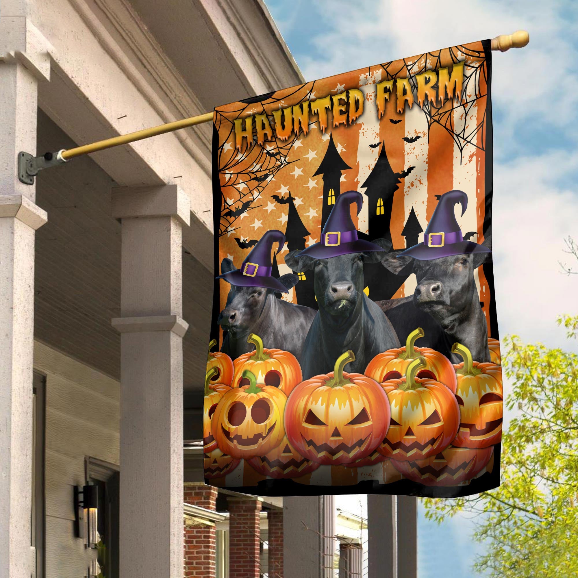Uni Black Angus Cattle Haunted Farm Halloween Flag – UniJames