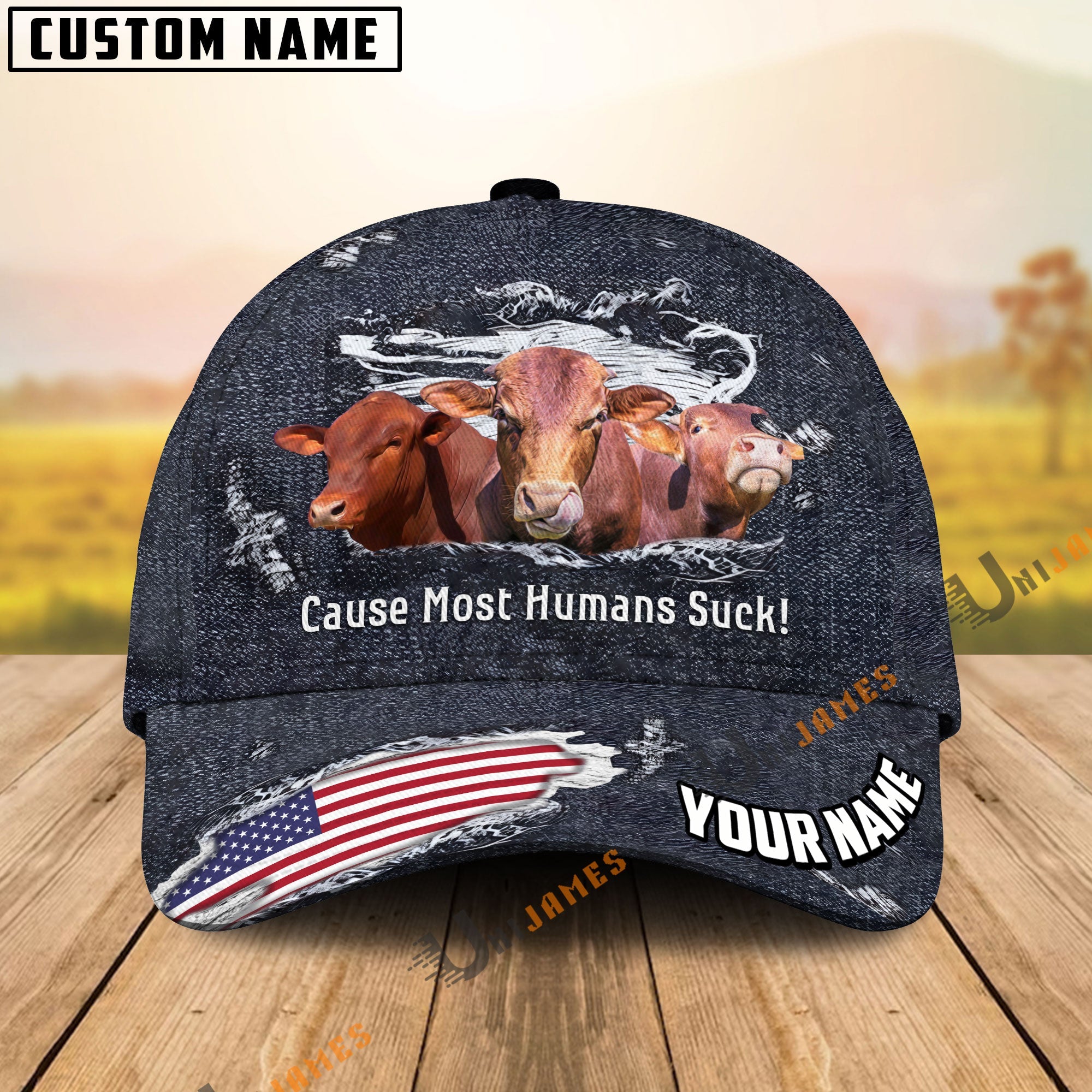 Uni Beefmaster US Flag Dark Jean Pattern Customized Name Cap – UniJames