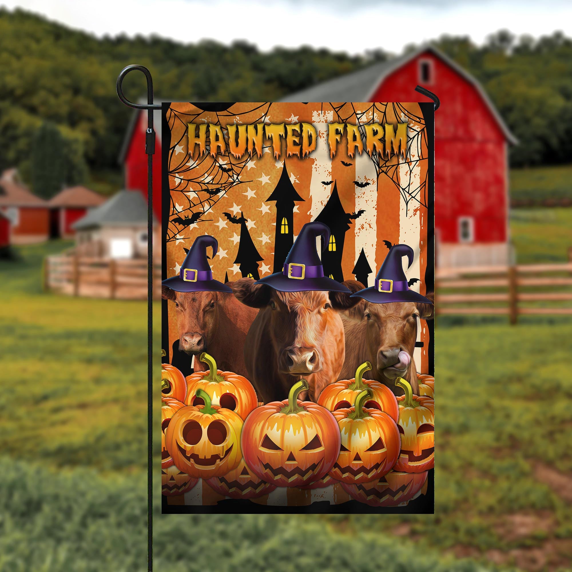Uni Red Angus Cattle Haunted Farm Halloween Flag – UniJames