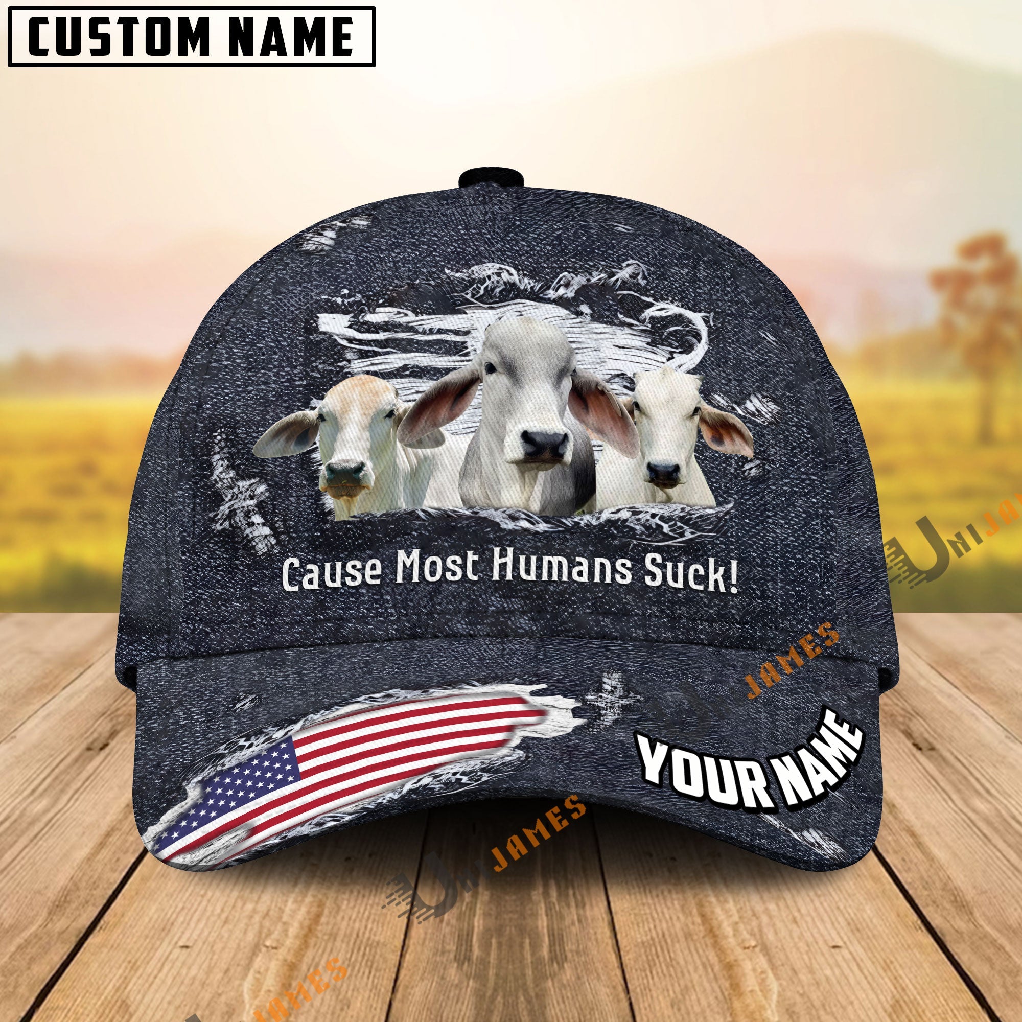 Uni Brahman US Flag Dark Jean Pattern Customized Name Cap – UniJames