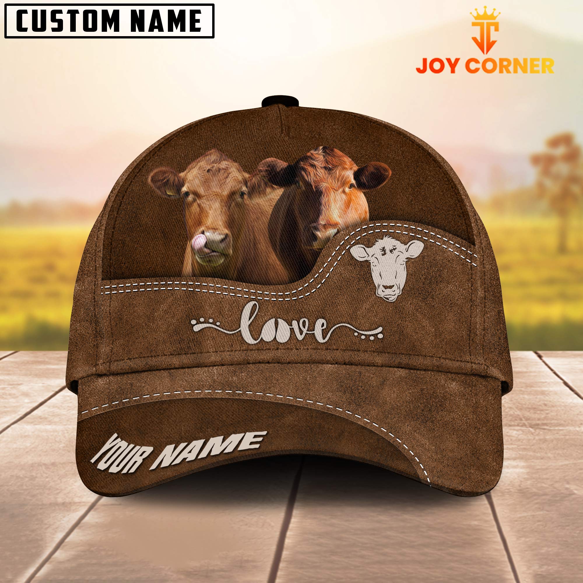 Uni Red Angus Love Leather Pattern Customized Name Cap – UniJames