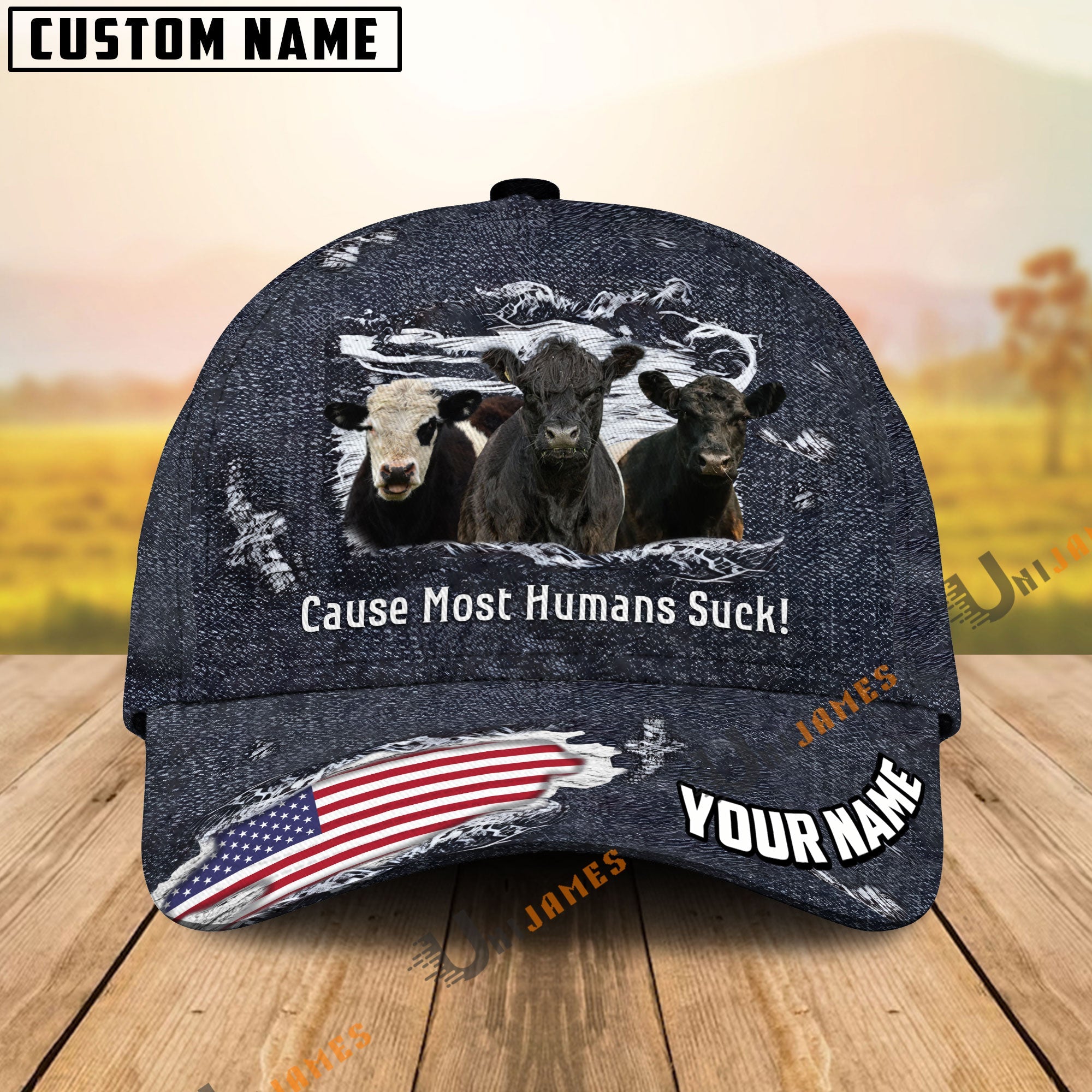 Uni Belted Galloway US Flag Dark Jean Pattern Customized Name Cap ...