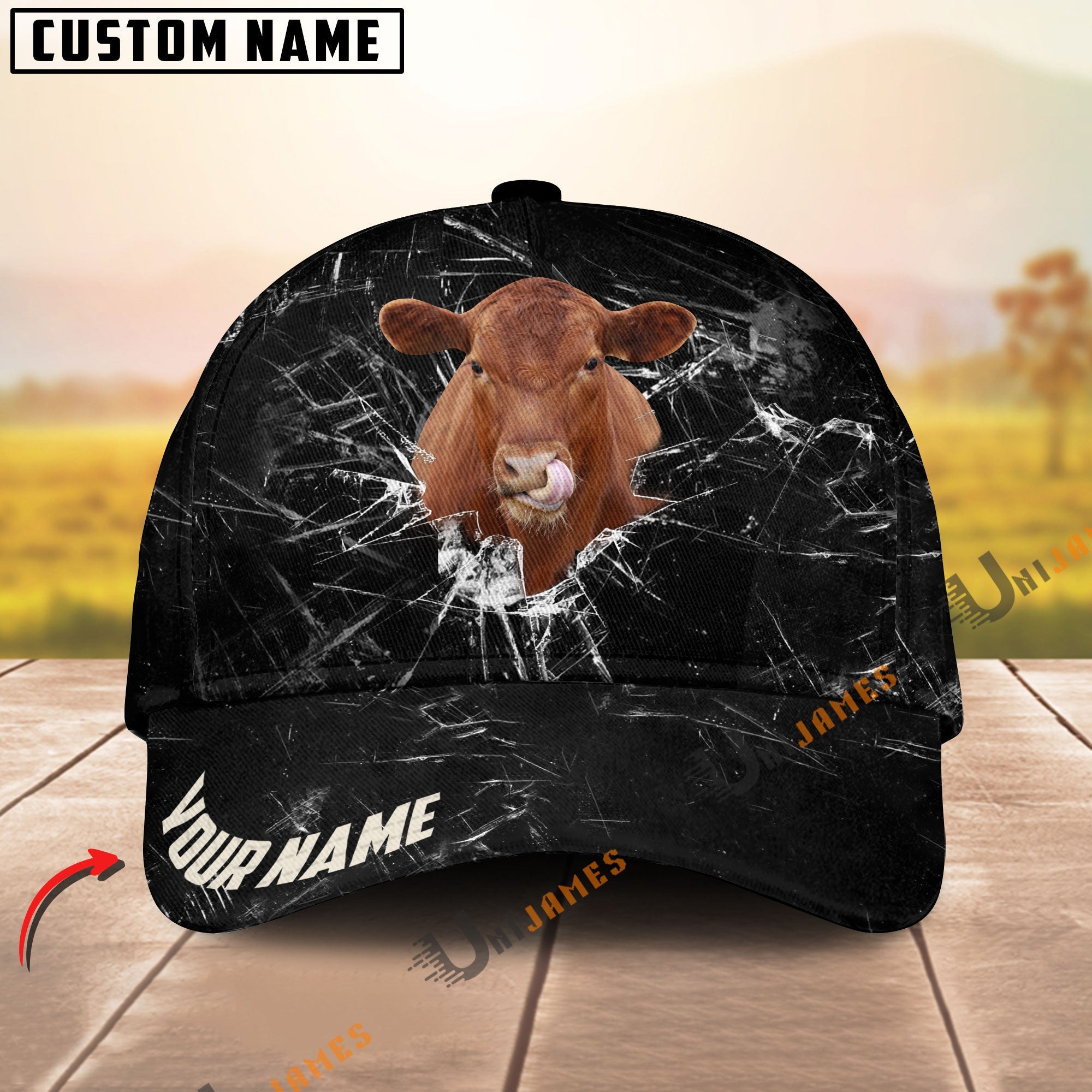 Uni Red Angus Glass Broken Customized Name Cap – UniJames