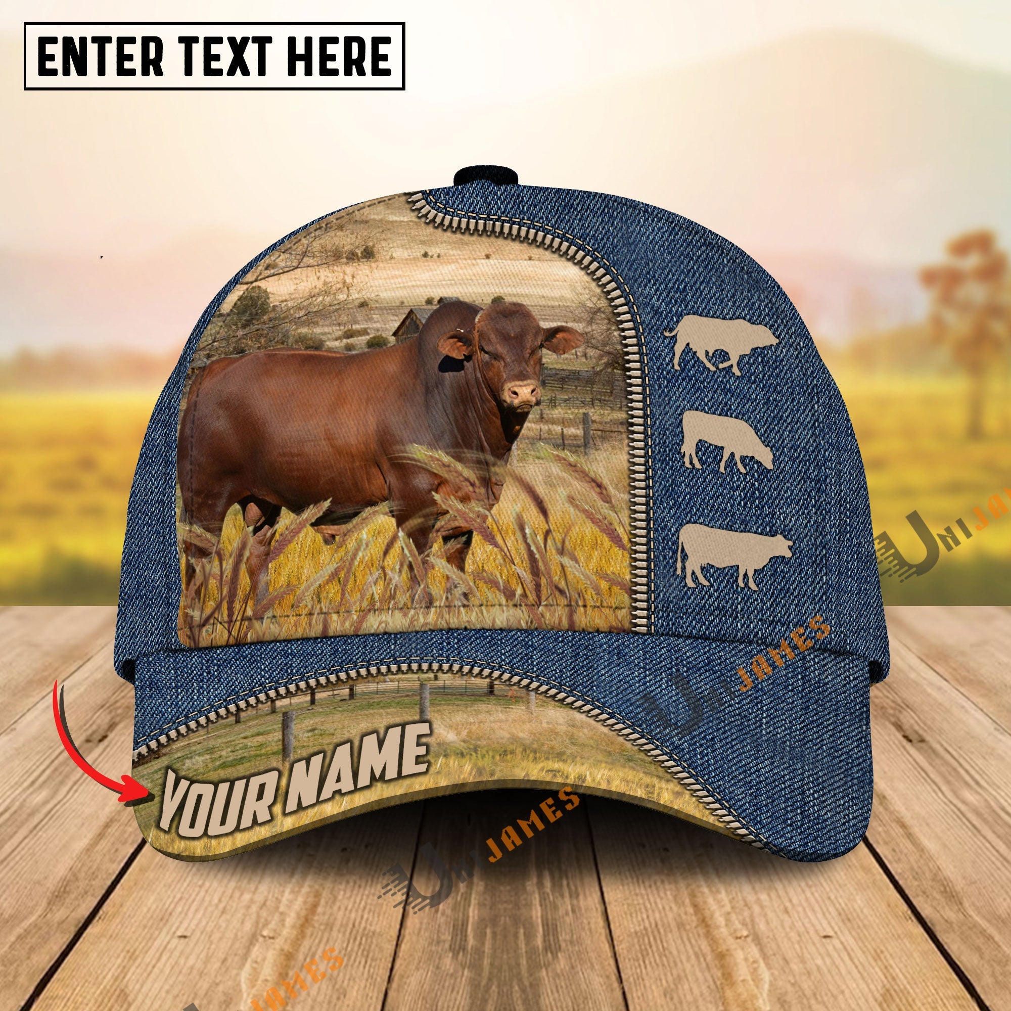 Uni Beefmaster Farm Jeans Pattern Customized Name Cap – UniJames