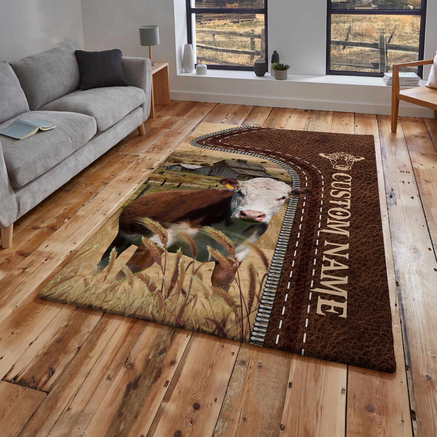 Uni Hereford Farming Personalized Name 3D Rug – UniJames