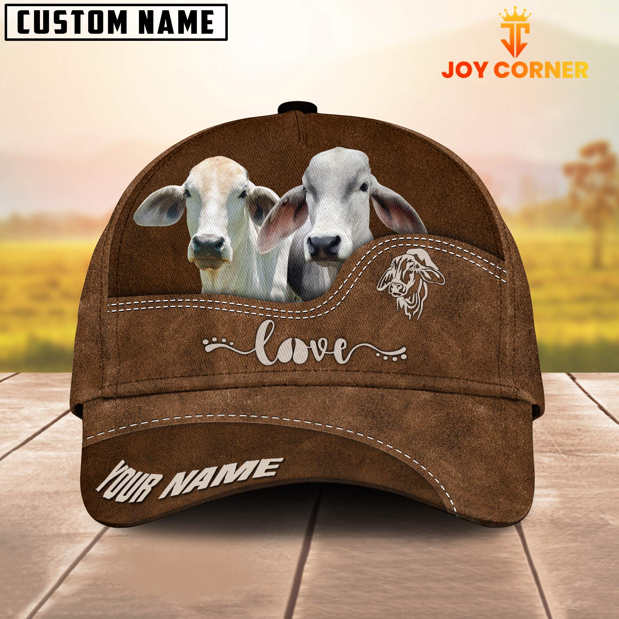 Uni Brahman Cattle Love Leather Pattern Customized Name Cap – UniJames