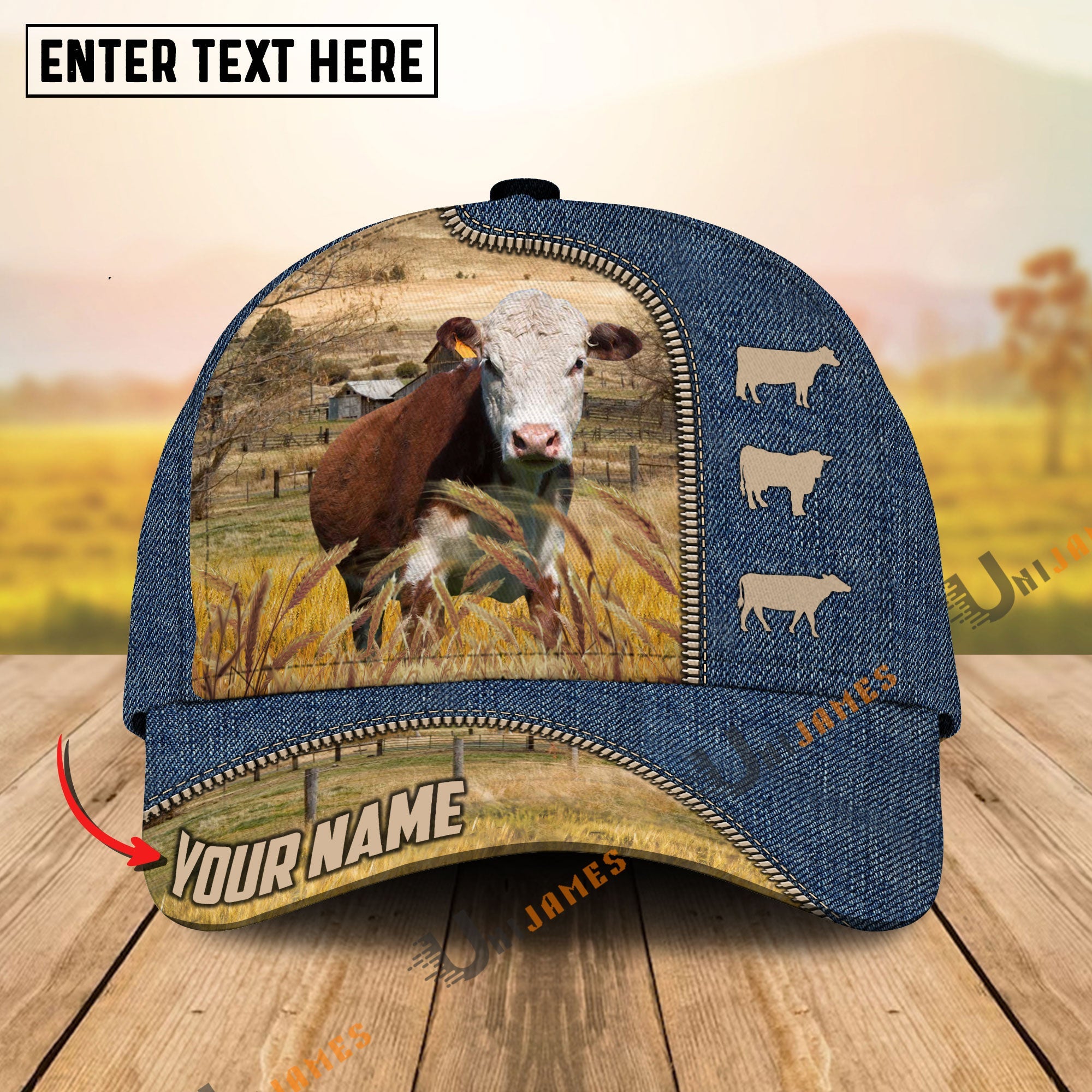 Uni Hereford Farm Jeans Pattern Customized Name Cap – UniJames