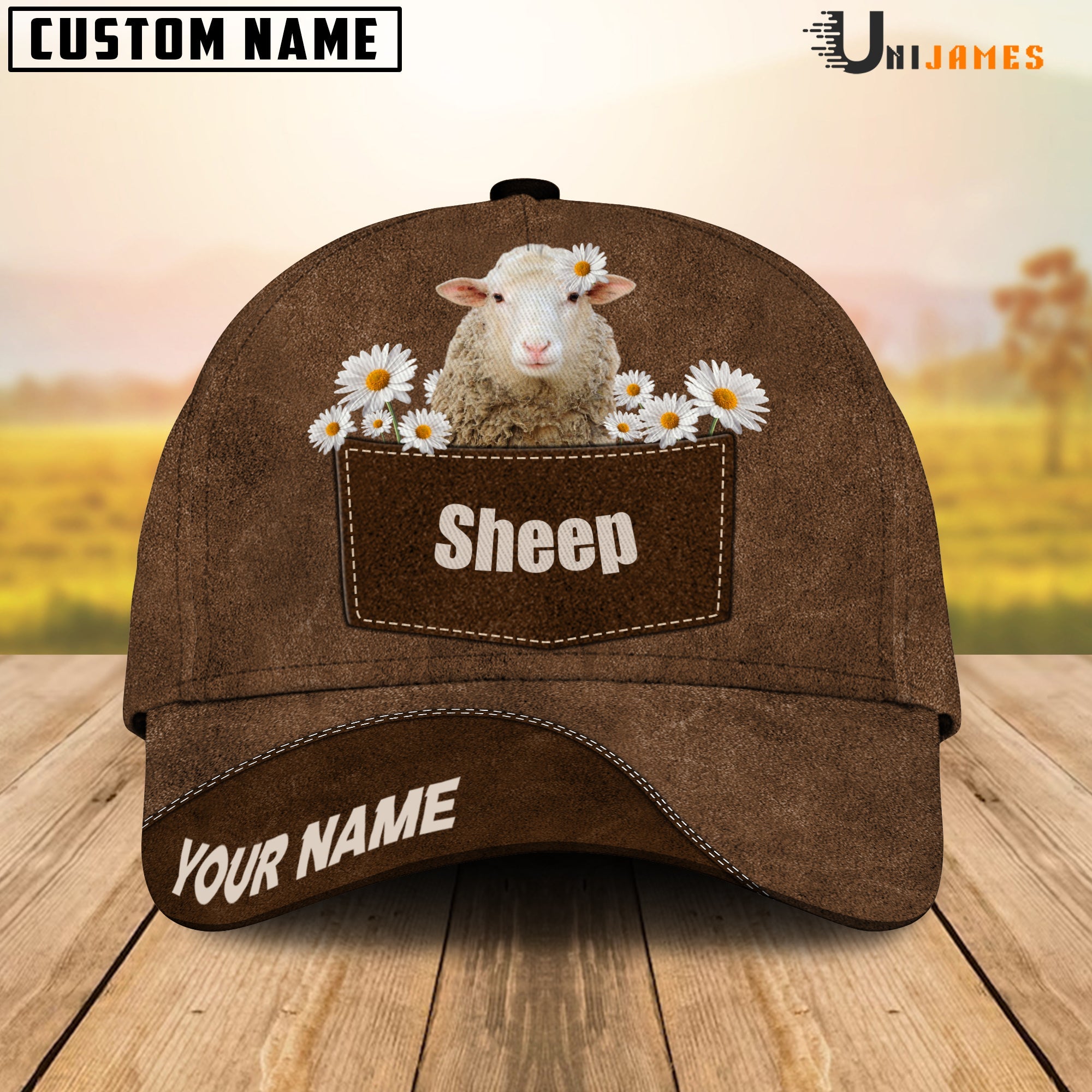 Uni Sheep Daisy Flowers Brown Customized Name Cap – UniJames