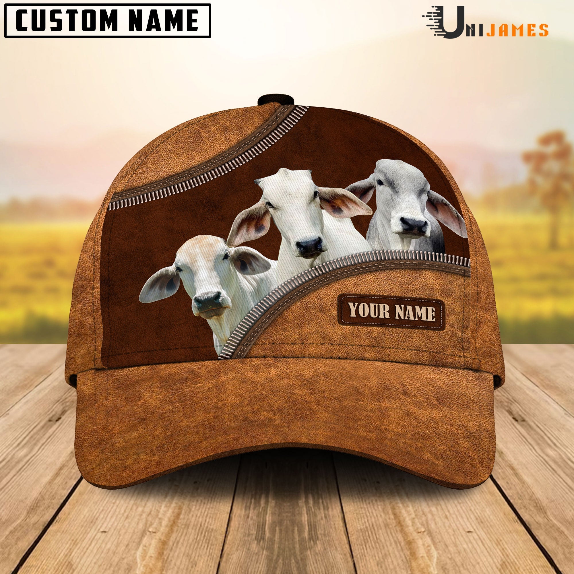 Uni Brahman Happiness Leather Pattern Customized Name Cap – UniJames