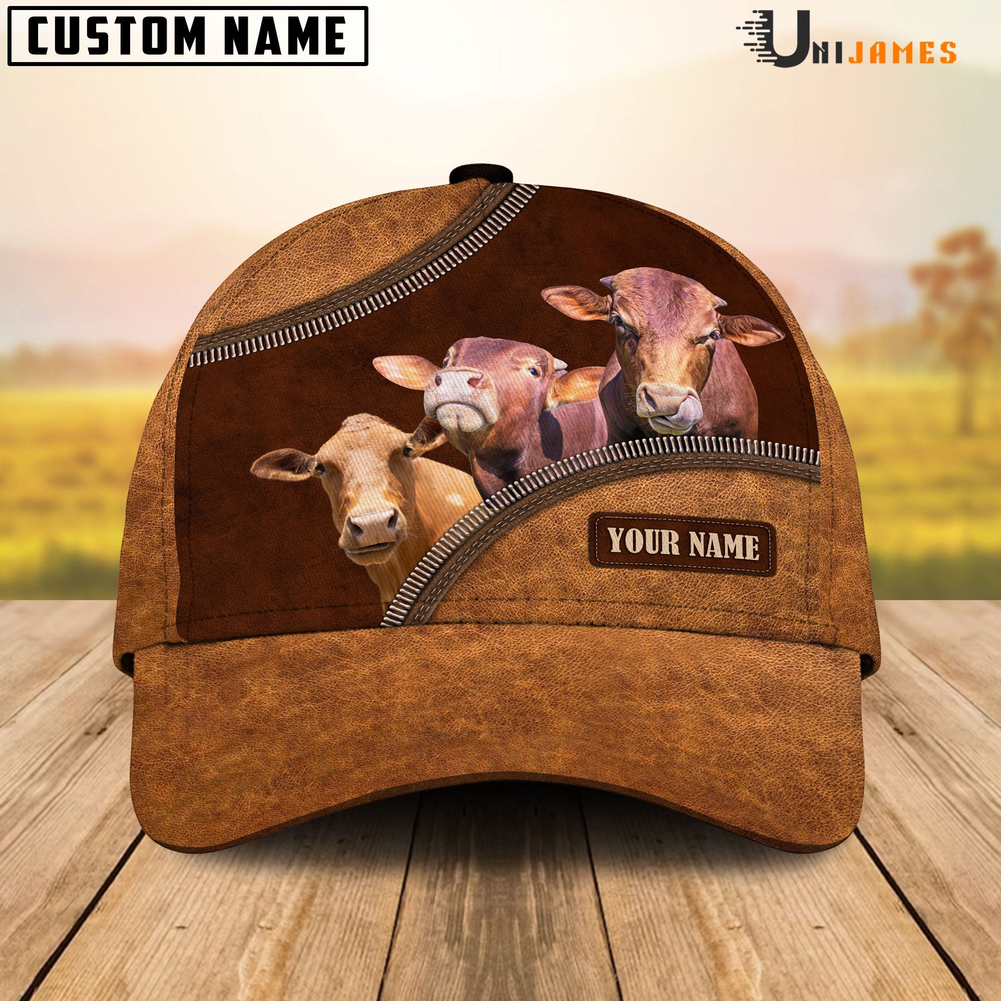 Uni Beefmaster Happiness Leather Pattern Customized Name Cap – UniJames