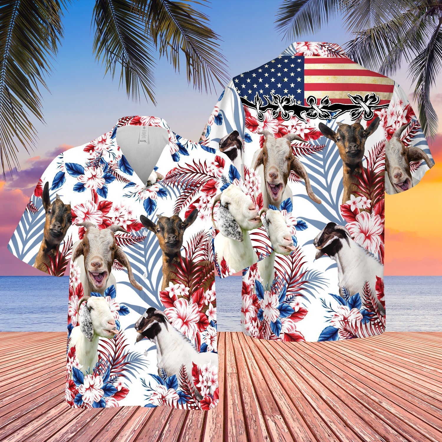 Unique Goat American Flag Flowers Hawaiian Shirt – UniJames